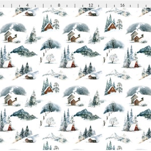Winter's Night Fabric by the Yard, Woodland, Mountains, Snow, Holidays ...