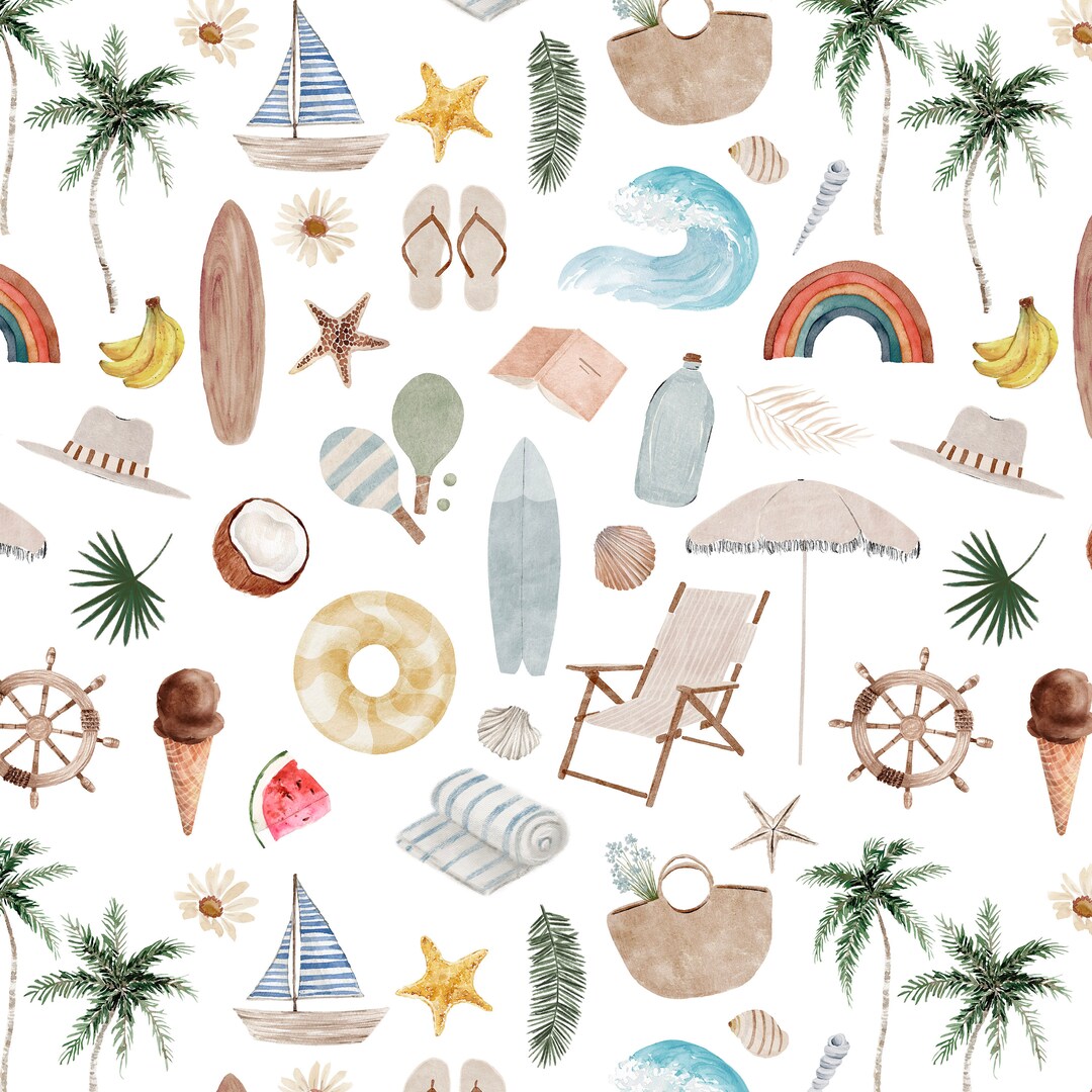 Surf and Sea Fabric by the Yard. Surfboards, Beach, Summer Fabric ...