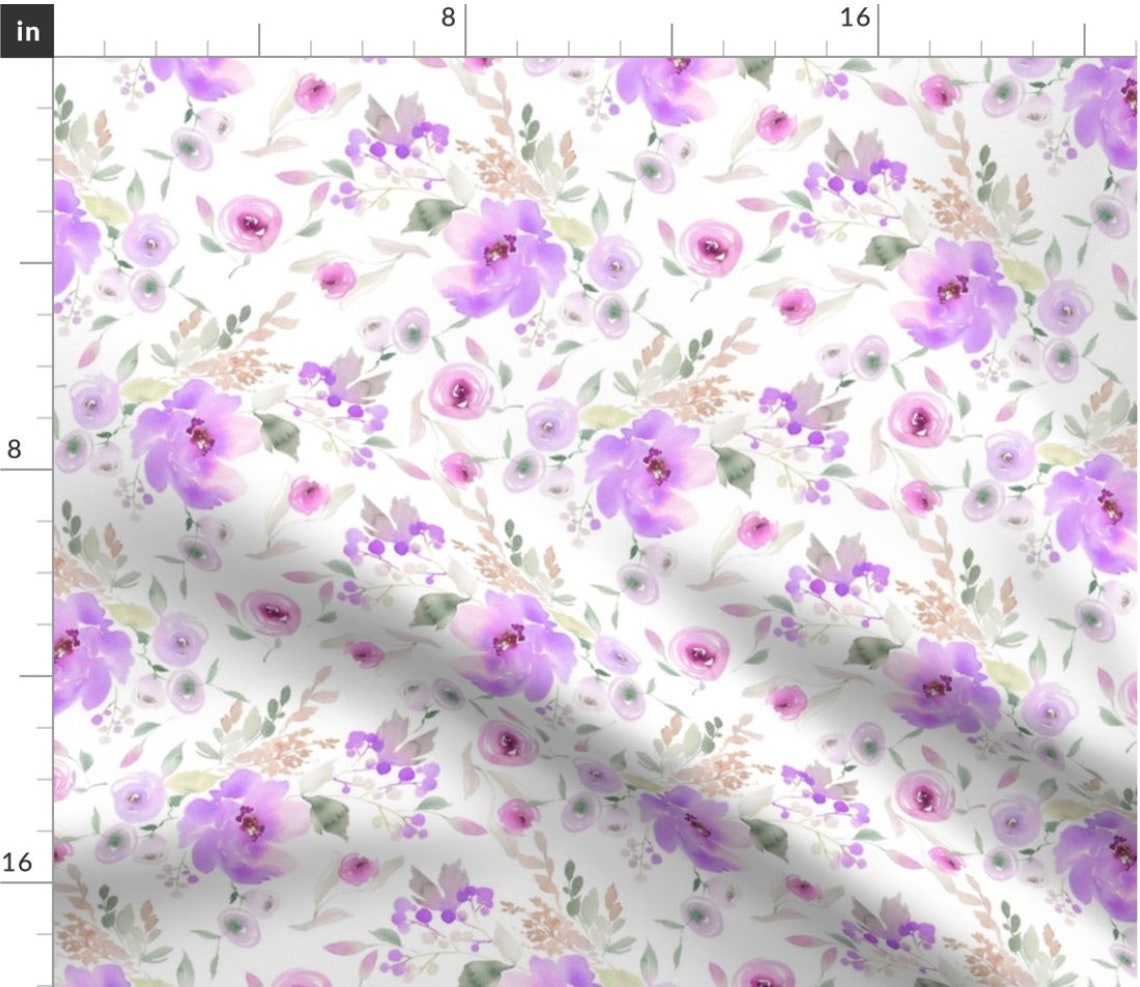 Lavender Floral Fabric - Lavender Sugar Blooms Watercolor Floral ...