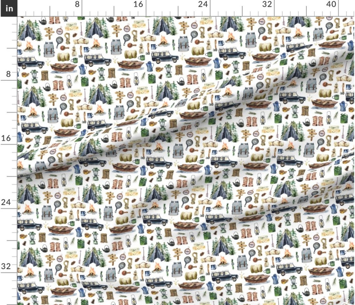 Camping Adventures Fabric by the Yard. Quilting Cotton, Organic Knit ...