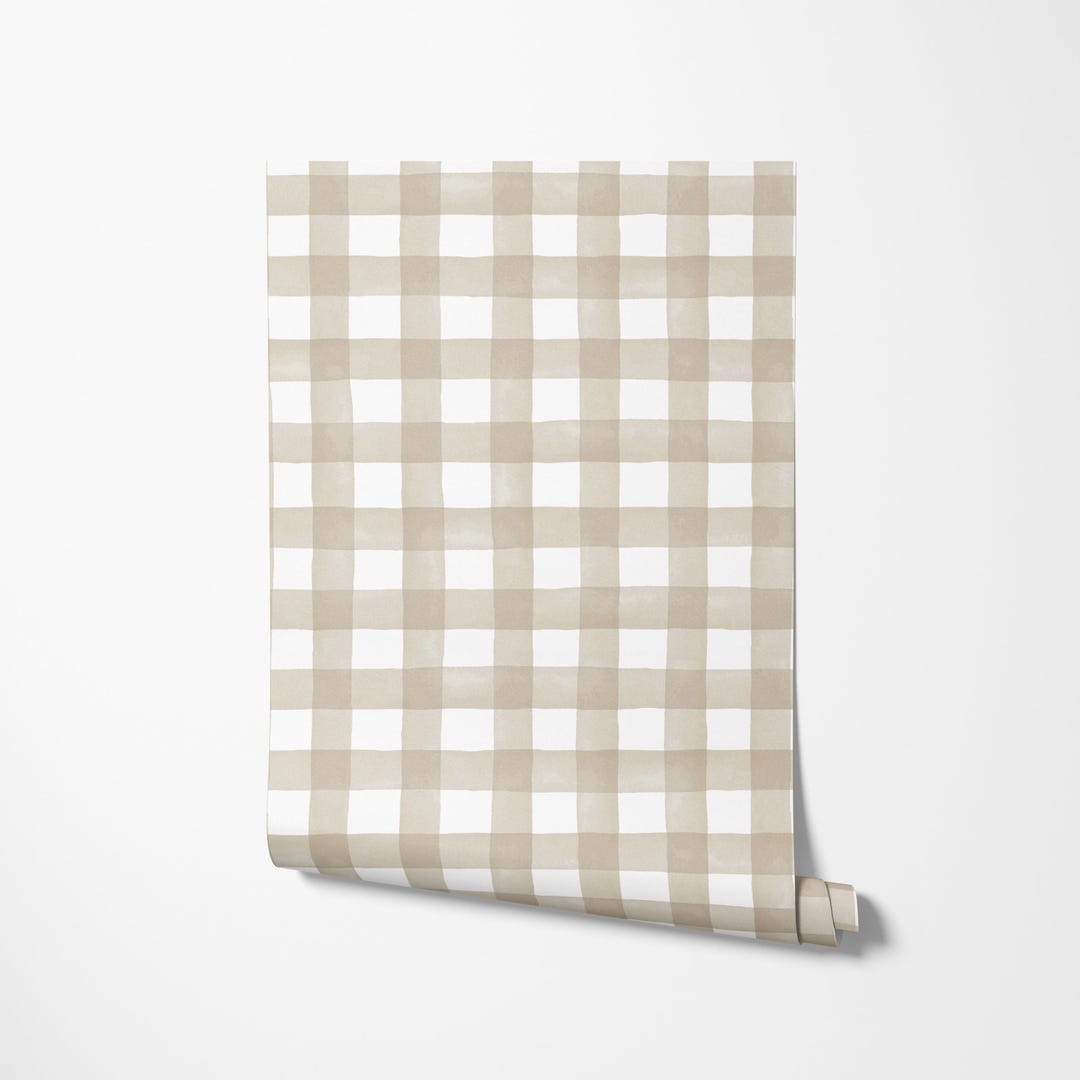 Tan and White Checker Wallpaper - Natural Buffalo Check ...