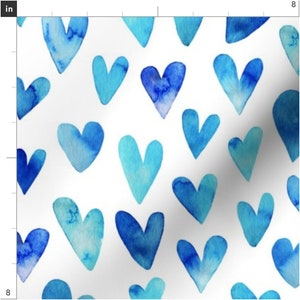 Blue Hearts Fabric - Watercolor Ombre Heart, Love, Wedding, Turquoise ...