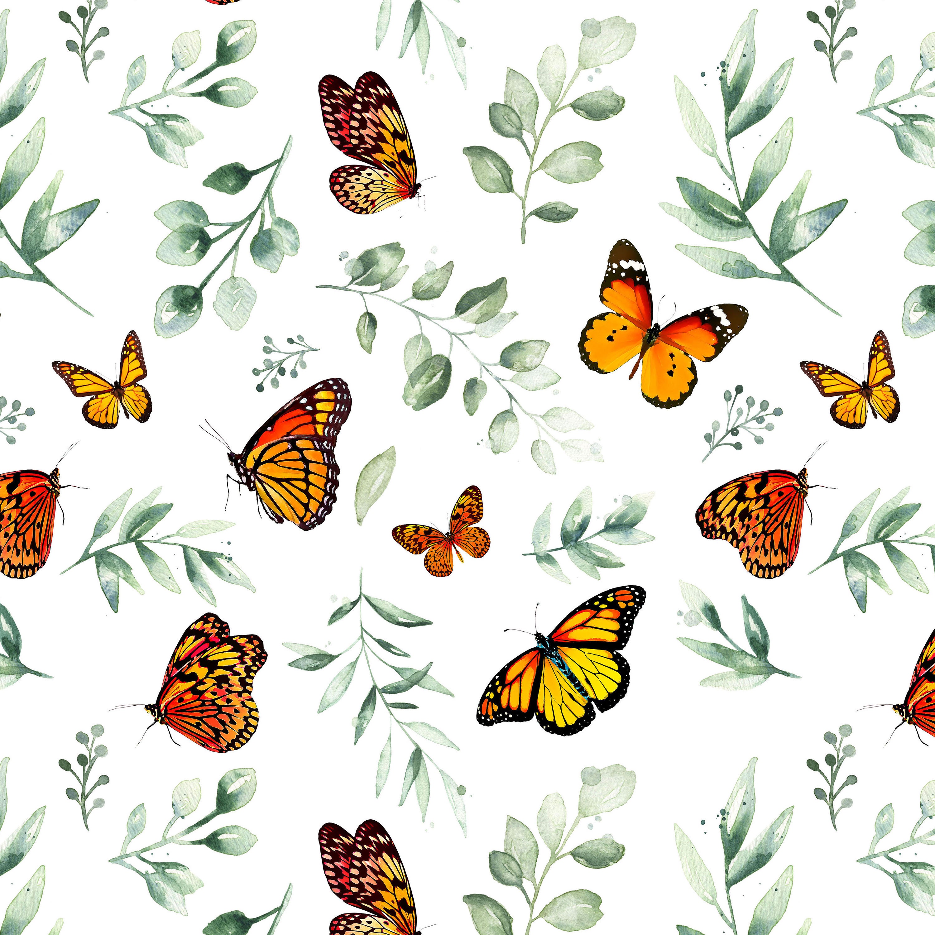 Monarch Butterflies and Greenery Fabric by the Yard. Quilting Cotton ...