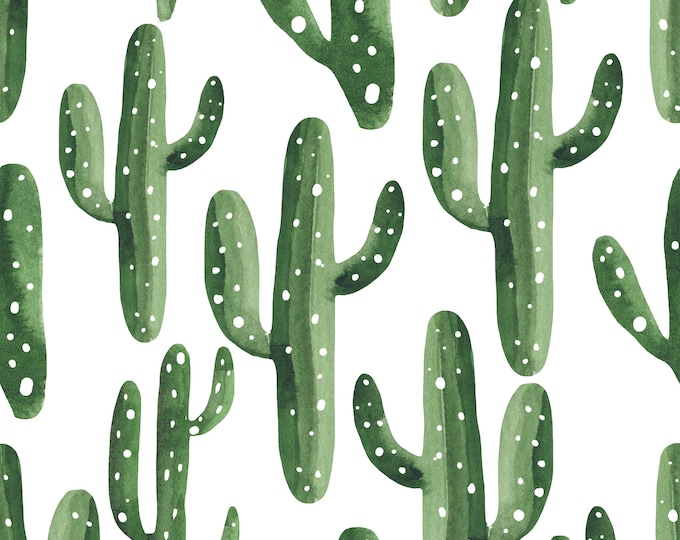 Watercolor Green Cactus Fabric Watercolor Cactus Garden Small Scale by ...