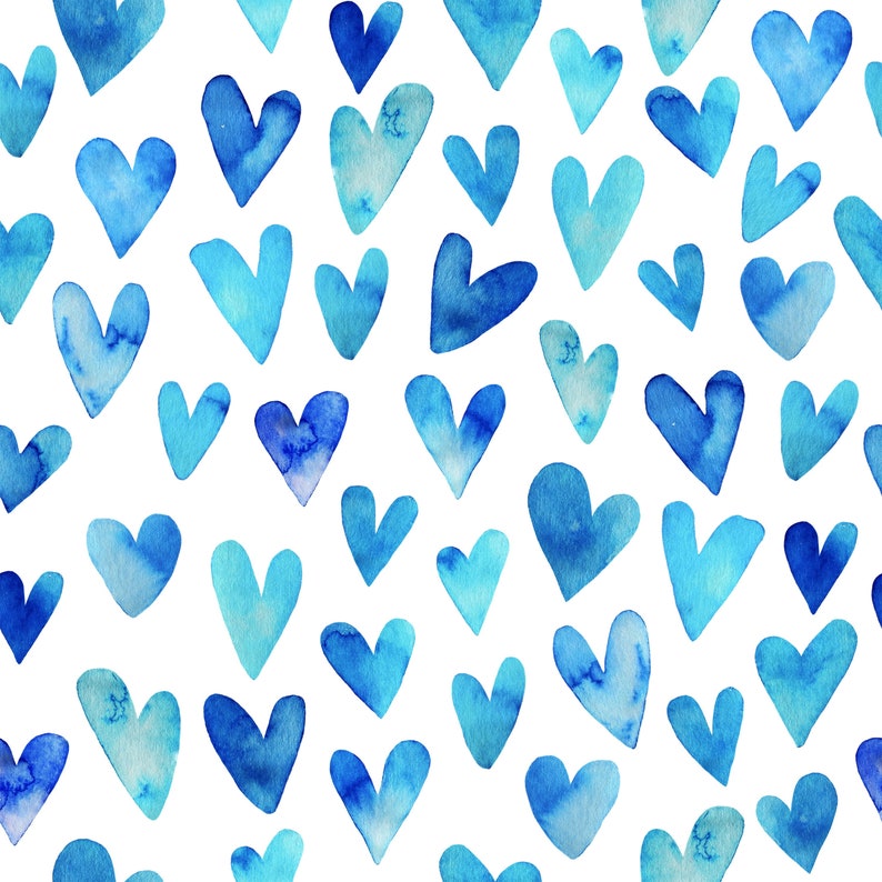 Blue Hearts Fabric - Watercolor Ombre Heart, Love, Wedding, Turquoise ...