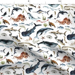 Ocean Animals Fabric by the Yard. Quilting Cotton, Poplin, Knit, Jersey ...