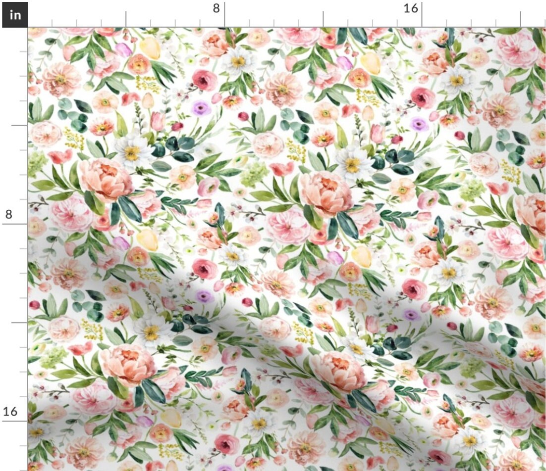 Colorful Floral Fabric - Electric Spring Florals, Botanical, Peony ...