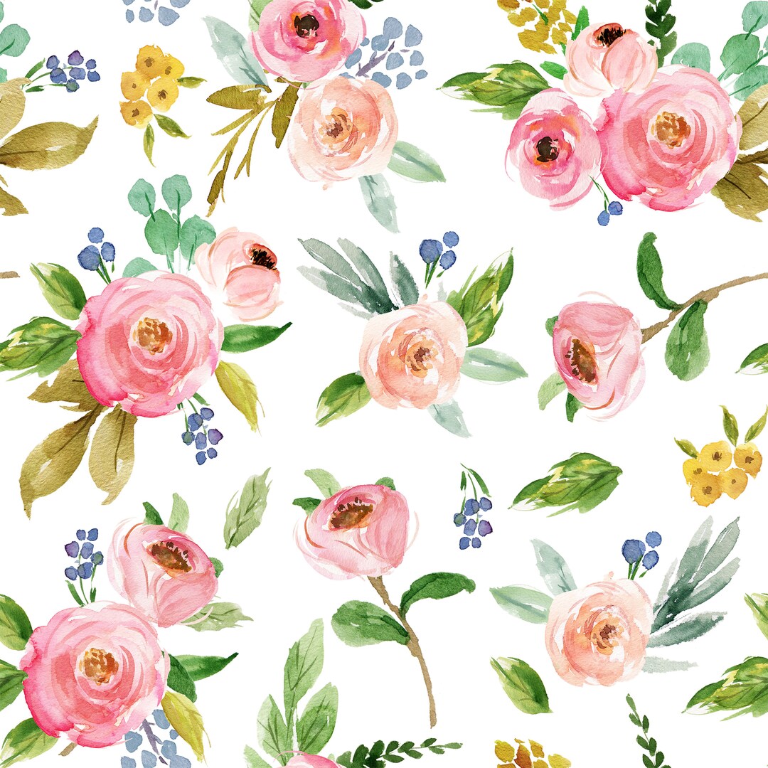 Spring Pink Floral Fabric by the Yard. Quilting Cotton, Sateen, Poplin ...