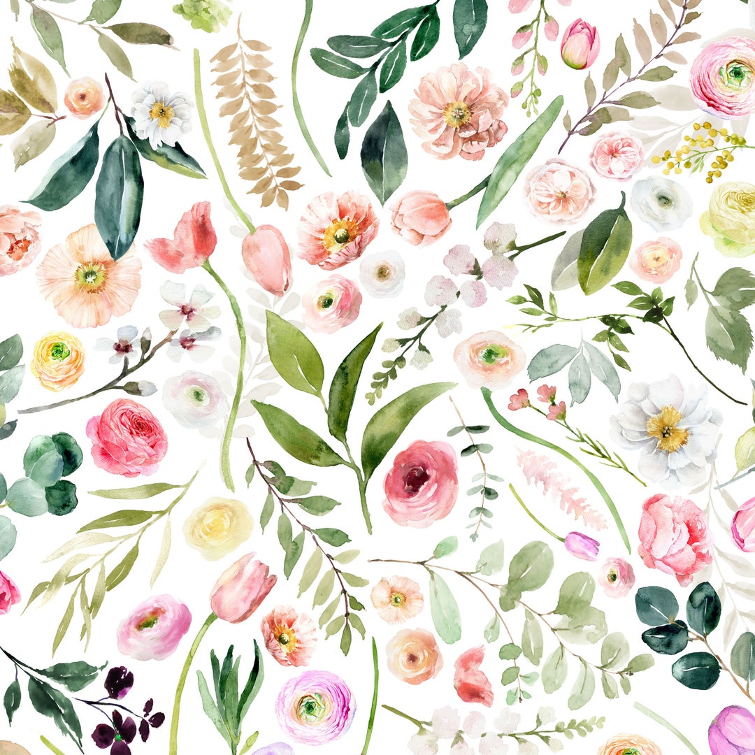 Wildflower Fields Fabric by the Yard. Colorful Floral With Tulips ...