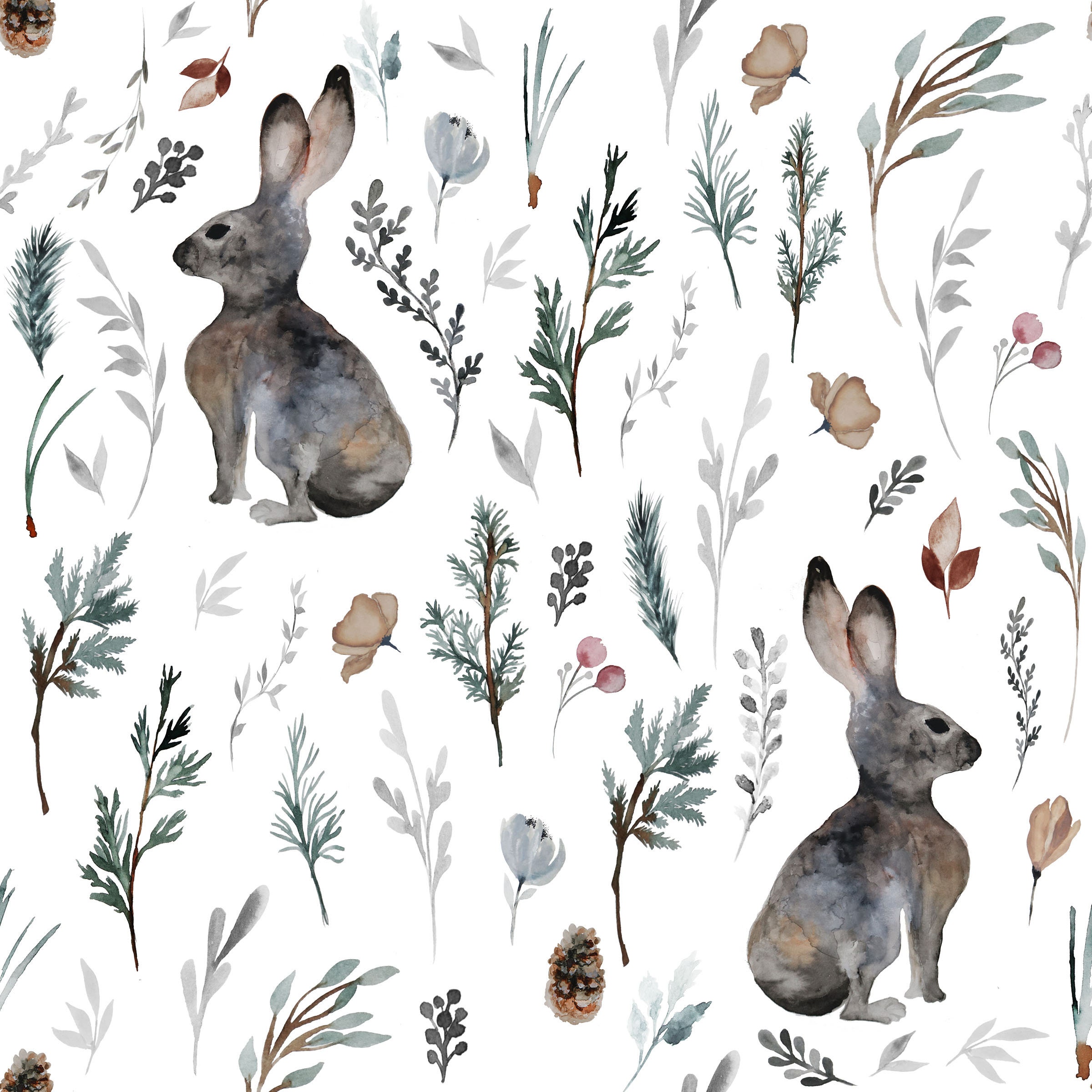 Woodland Bunnies Fabric by the Yard. Quilting Cotton Knit | Etsy