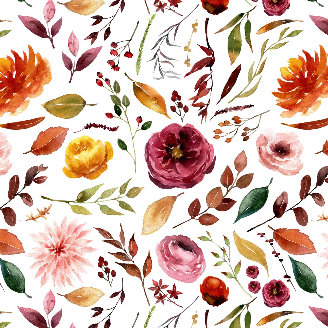 Fall Floral Fabric - Apple Cider Florals, Burgundy, Orange, Autumn ...