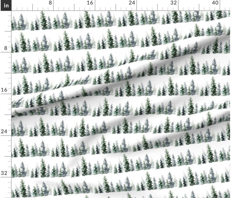 Forest Fir Trees Fabric by the Yard, Christmas Tree, Woodland. Quilting ...