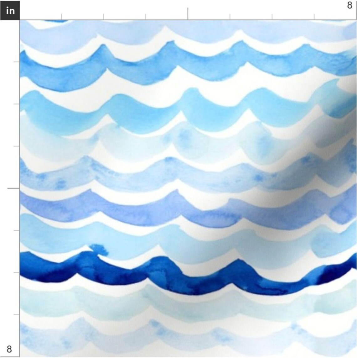 Watercolor Waves Fabric - Coastal Blue Ocean, Beach, Summer - Quilting ...