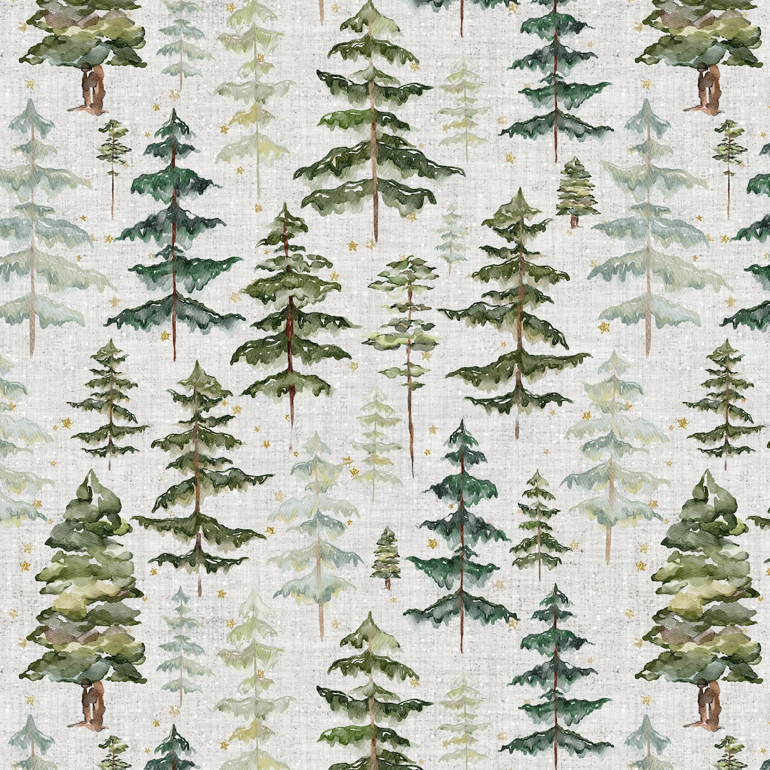 Starry Night Sky Forest Fabric - Woodland Fabric, Nature, Woods, Trees ...