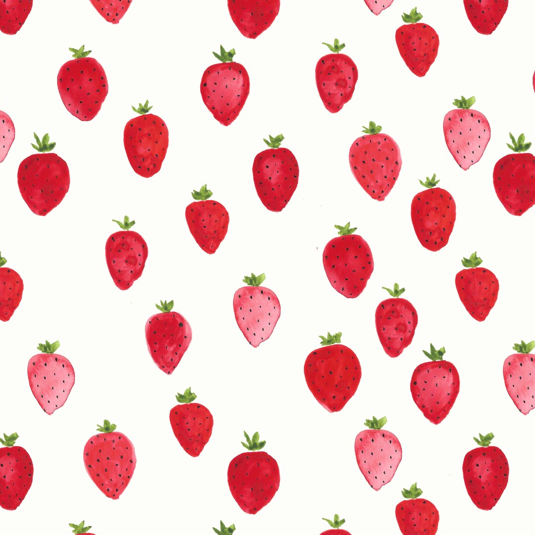 Watercolor Strawberries Fabric - Strawberry Fruit, Food, Red - Quilting ...