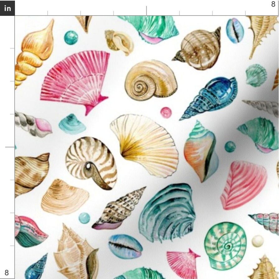 Coastal Sea Shells Fabric - Quilting Cotton, Sateen, Poplin, Organic ...