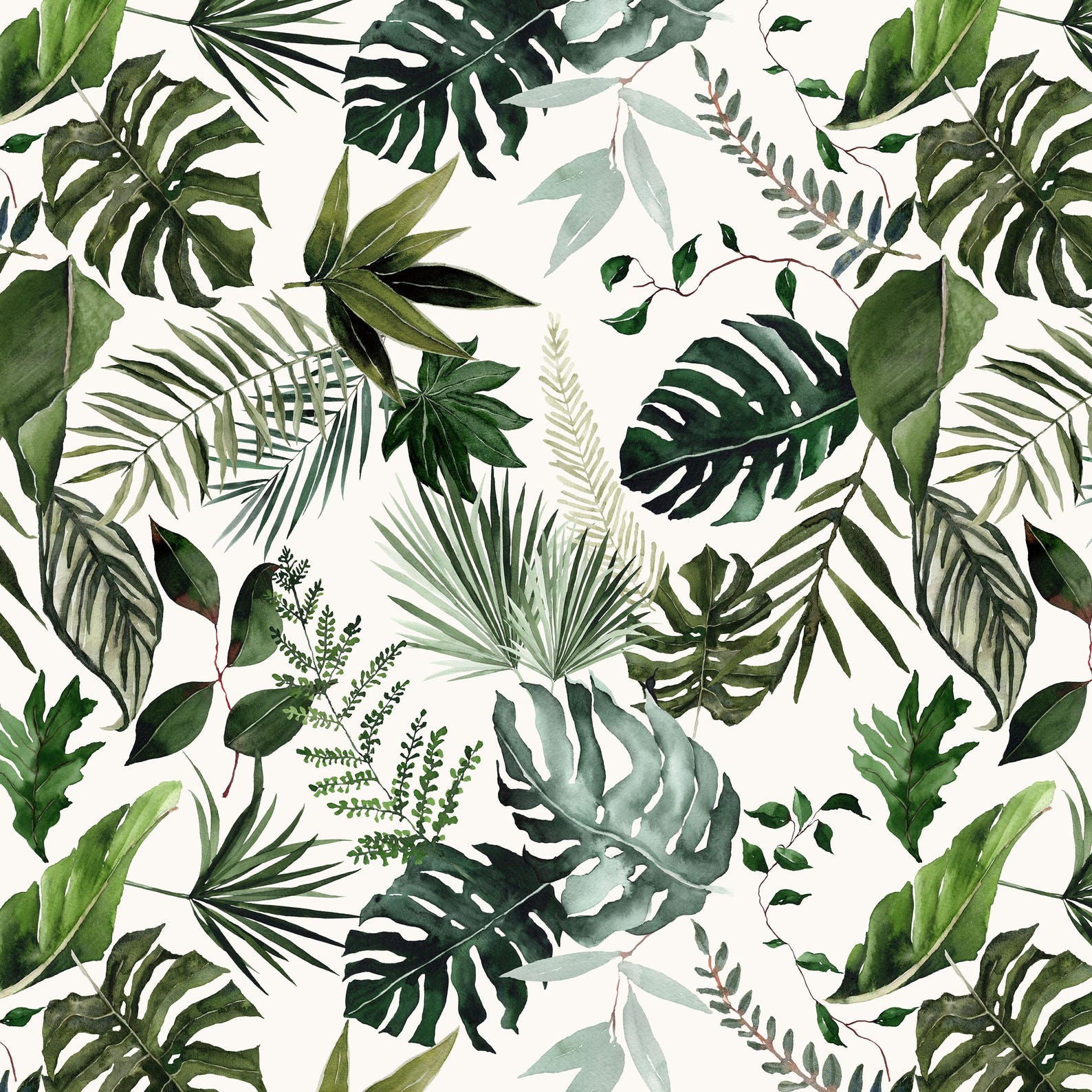 Jungle Lush Leaves Fabric by the Yard. Quilting Cotton, Sateen, Knit ...