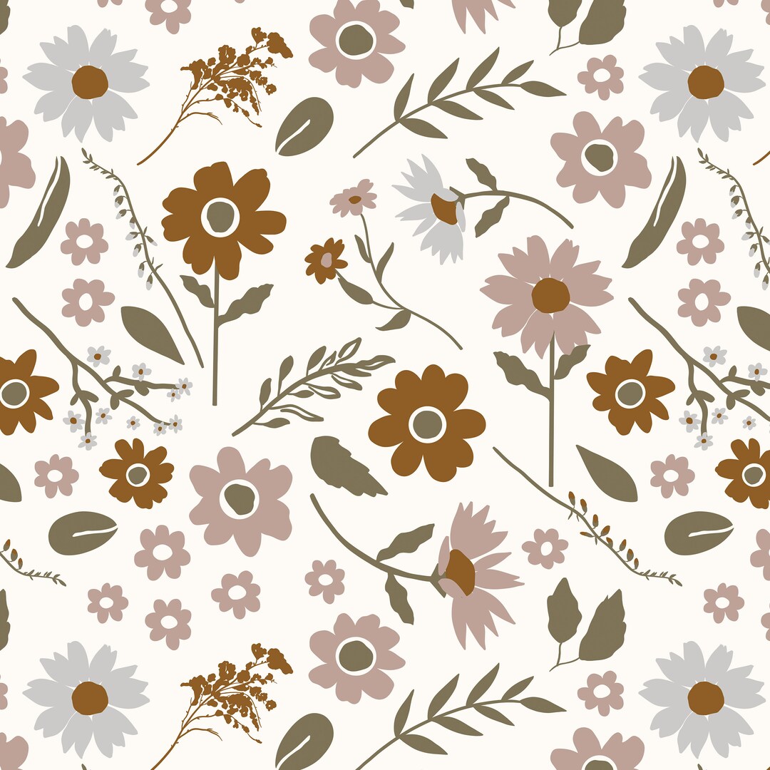 Rylee's Dainty Wildflower Fabric Sunflowers Daisies in Mauve, Copper ...