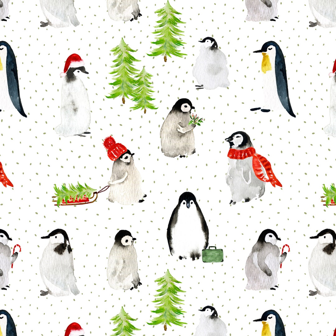 Winter Penguins Fabric by the Yard. Quilting Cotton, Organic Knit ...