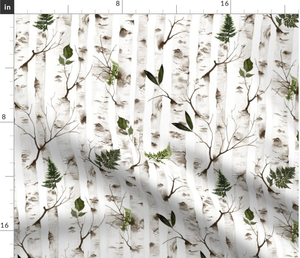 Birch Tree Forest Fabric by the Yard. Quilting Cotton, Knit, Minky ...
