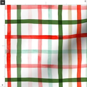 Christmas Plaid Fabric - Watercolor Red and Green Holiday Plaid, Blush ...
