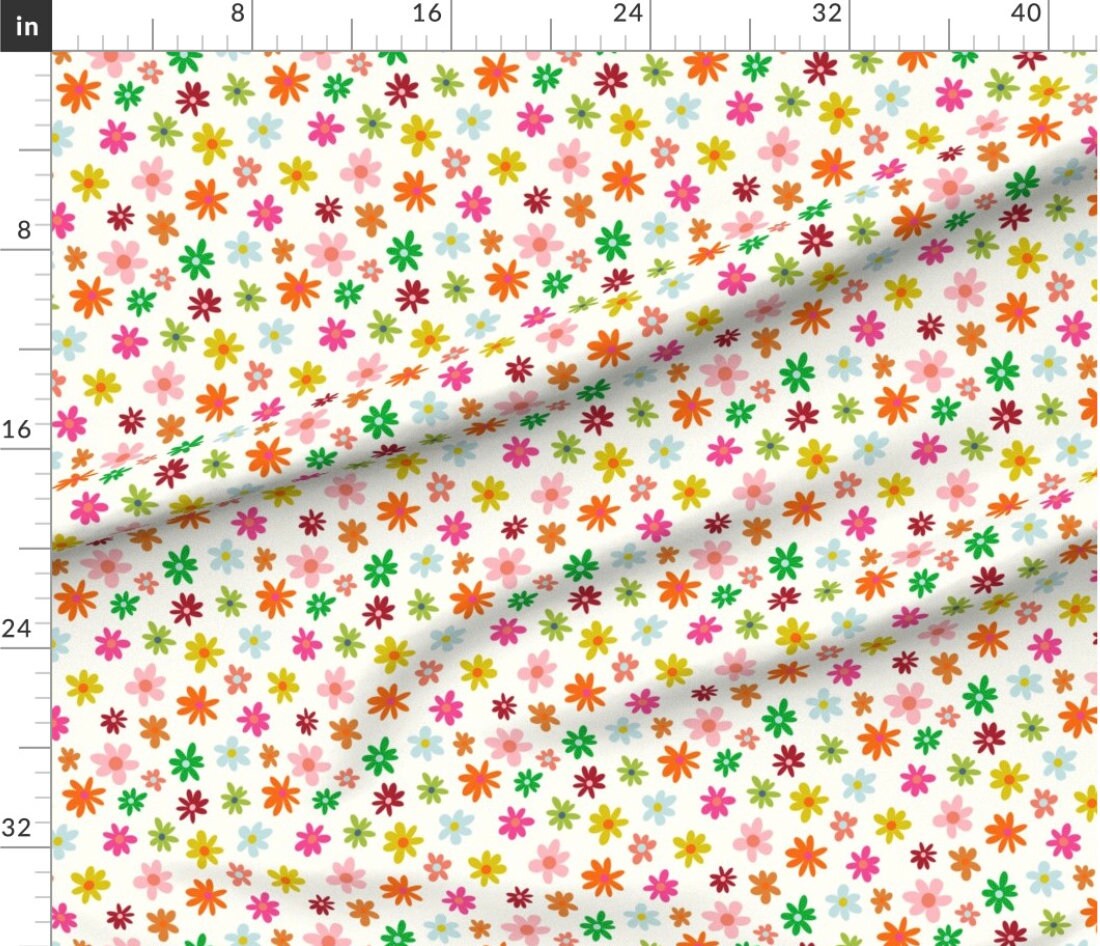 Retro Daisy Flowers Fabric by the Yard. Quilting Cotton, Knit, Jersey ...