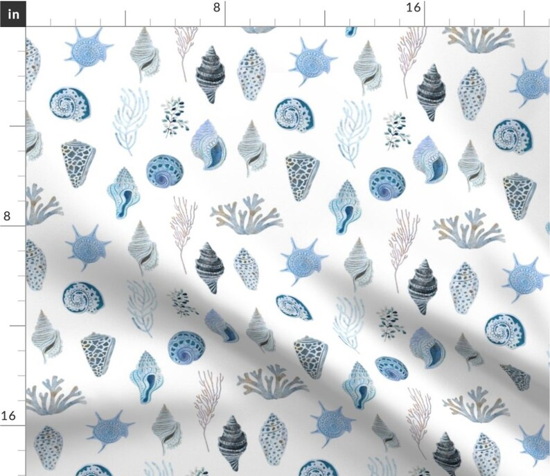 Sea Shells Fabric by the Yard - Summer, Ocean, Coral, Coastal Blue ...