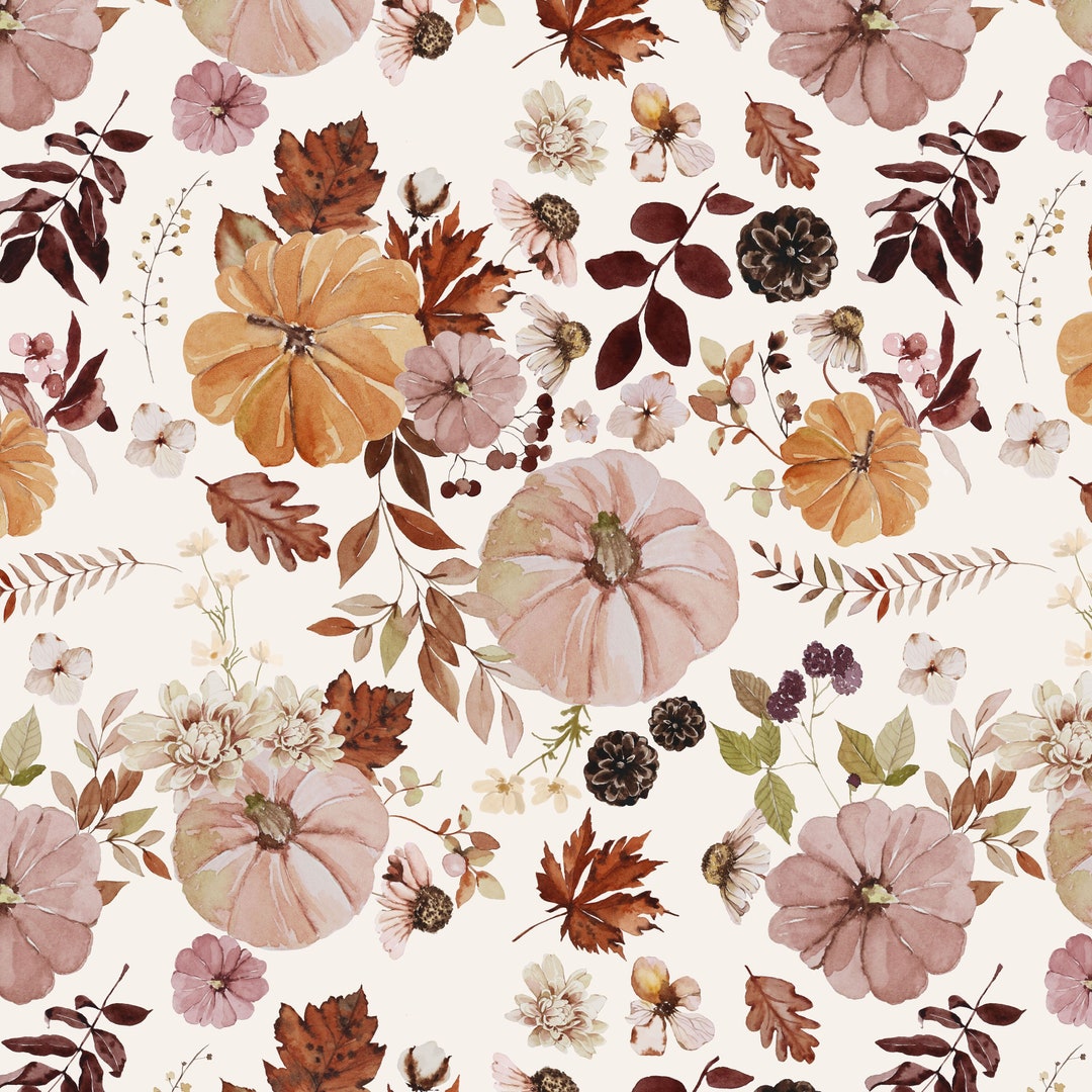 Fall Florals and Pumpkins Fabric by the Yard. Quilting Cotton, Organic ...
