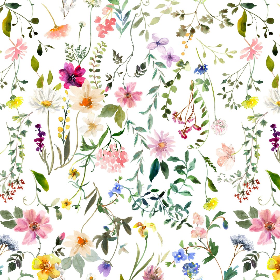 Spring Wildflower Floral Fabric by the Yard. Quilting Cotton, Knit ...