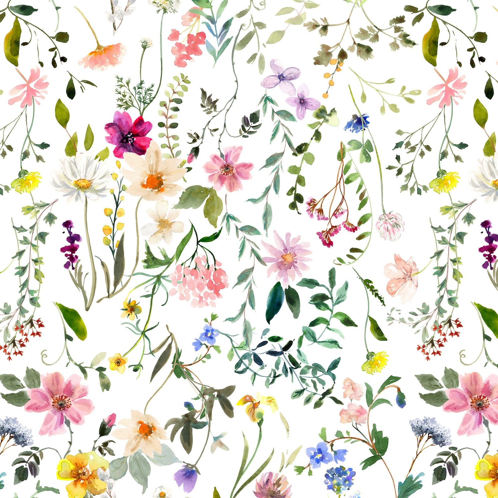 Spring Wildflower Floral Fabric by the Yard. Quilting Cotton, Knit ...