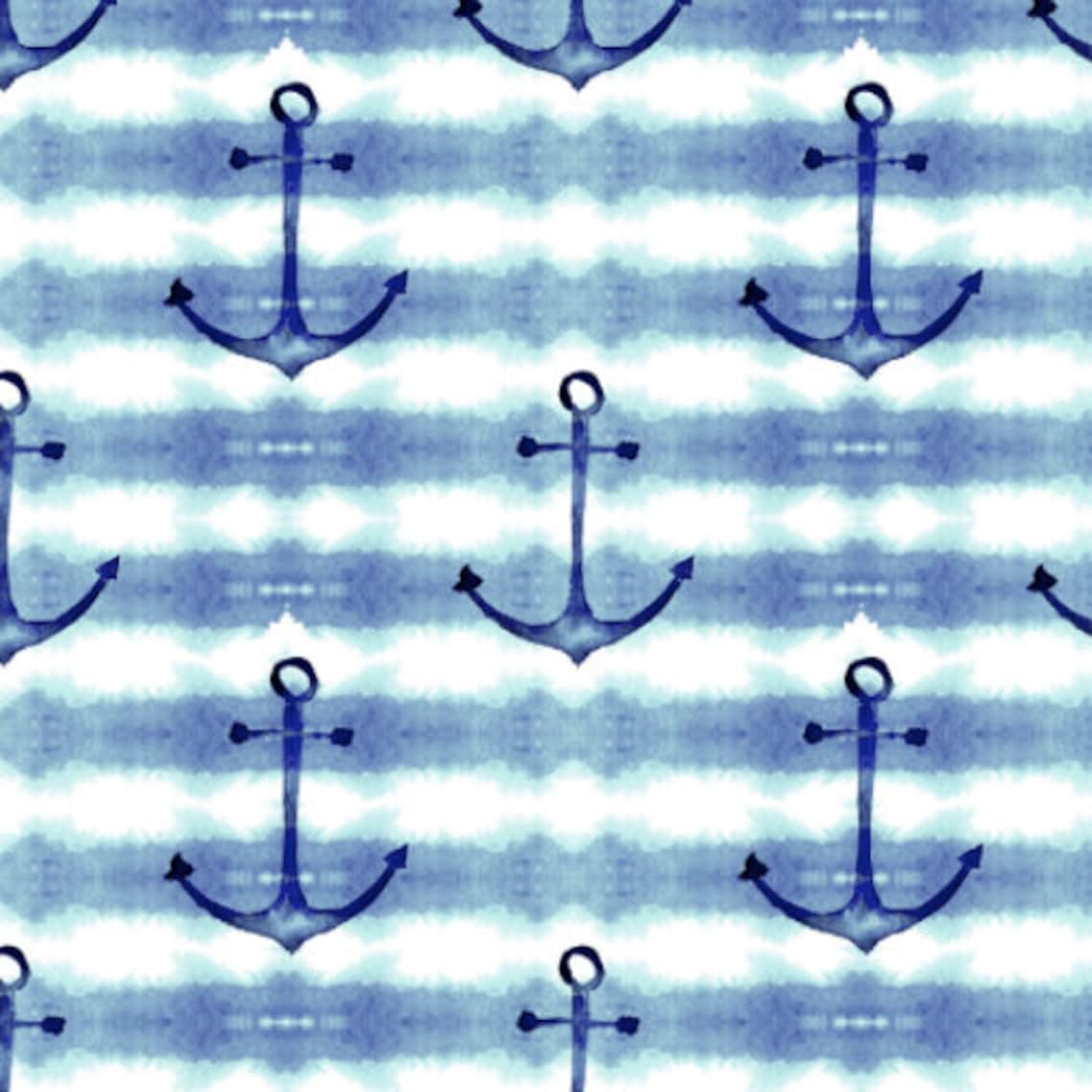 Nautical Anchors Fabric by the Yard. Tie Dye Blue Nursery Ocean Sea ...