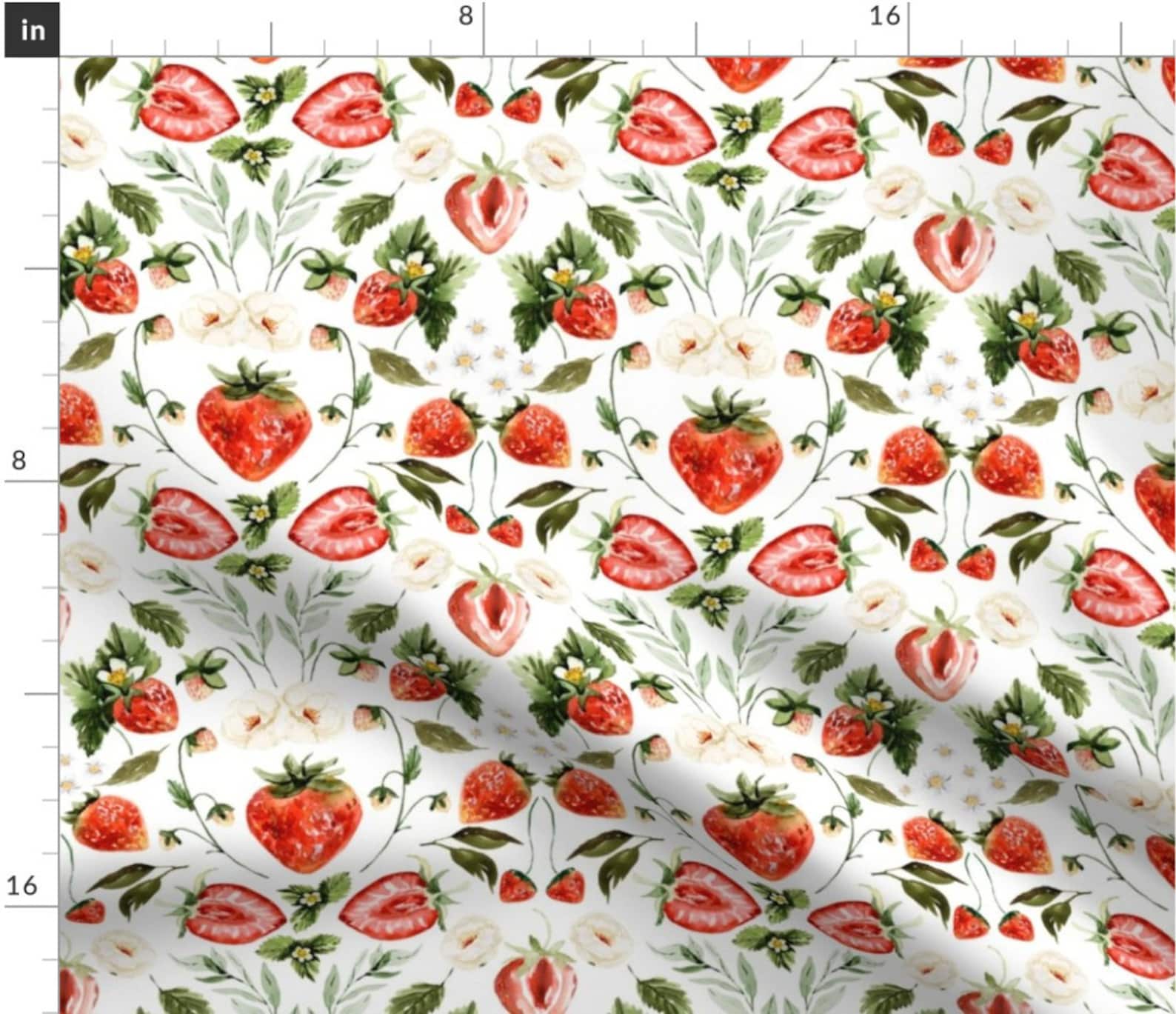 Strawberry Damask Fabric by the Yard. Quilting Cotton, Knit, Jersey or ...