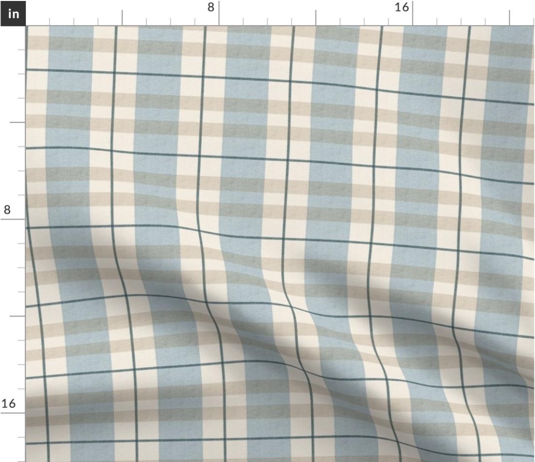 Beige and Pale Blue Plaid Fabric by the Yard. Quilting Cotton, Poplin ...
