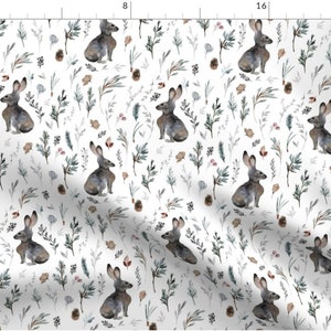 Woodland Bunnies Fabric by the Yard. Quilting Cotton, Knit, Jersey ...