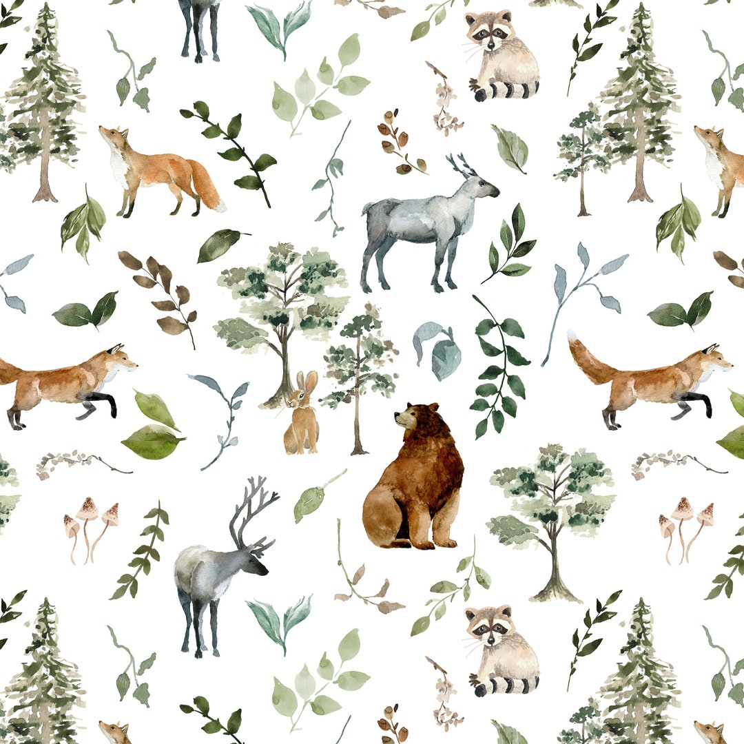 Woodland Whimsy Forest Fabric by the Yard. Quilting Cotton, Organic ...