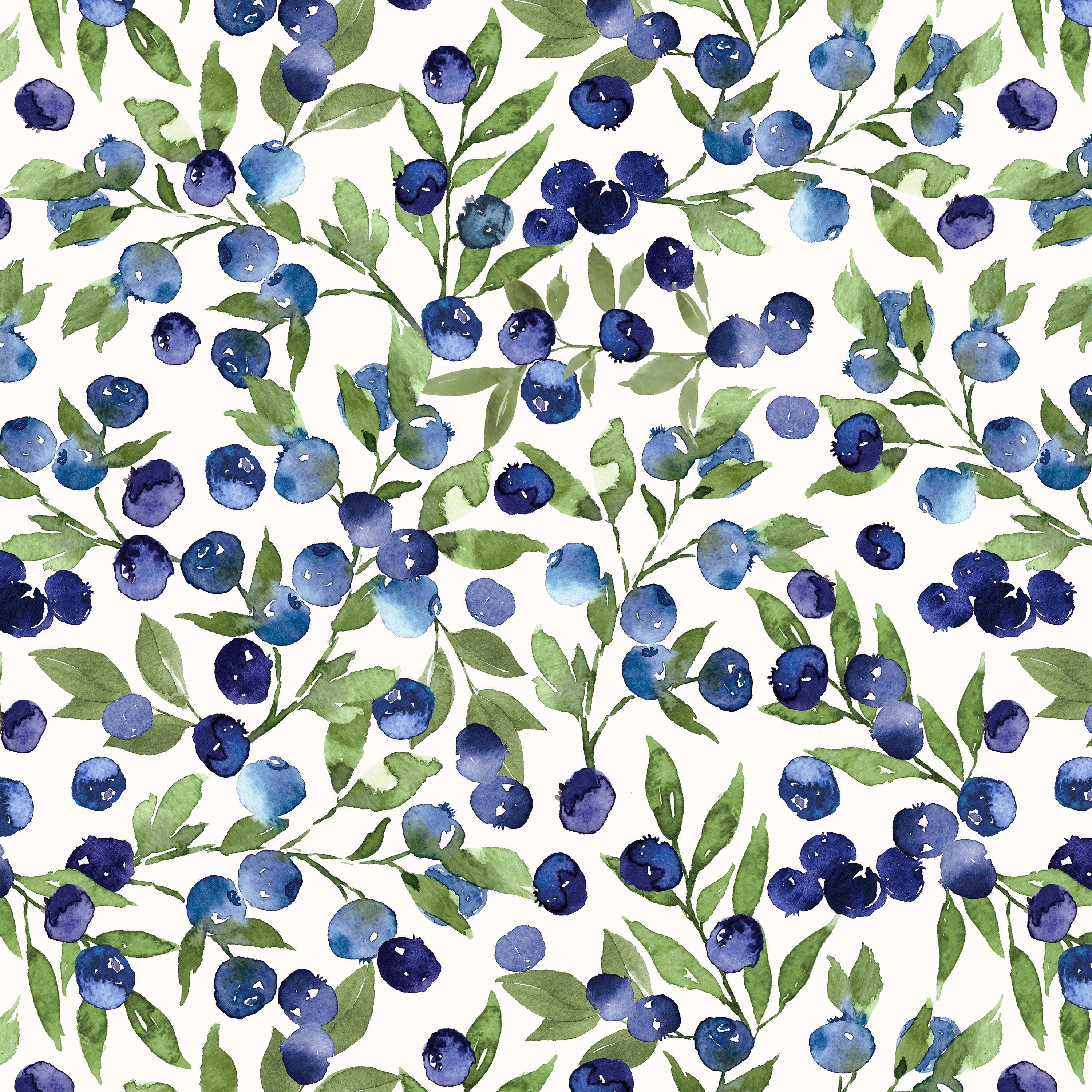 Blueberry Fabric by the Yard. Watercolor Blueberries, Summer Fruit ...