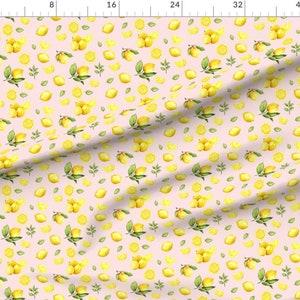 Lemon Fruit Fabric - Watercolor Lemons on Pink, Citrus, Lemonade ...