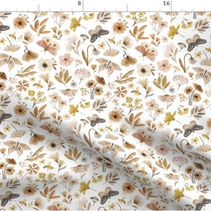Botanic Garden Floral Fabric - Watercolor Florals, Butterflies and Bees ...