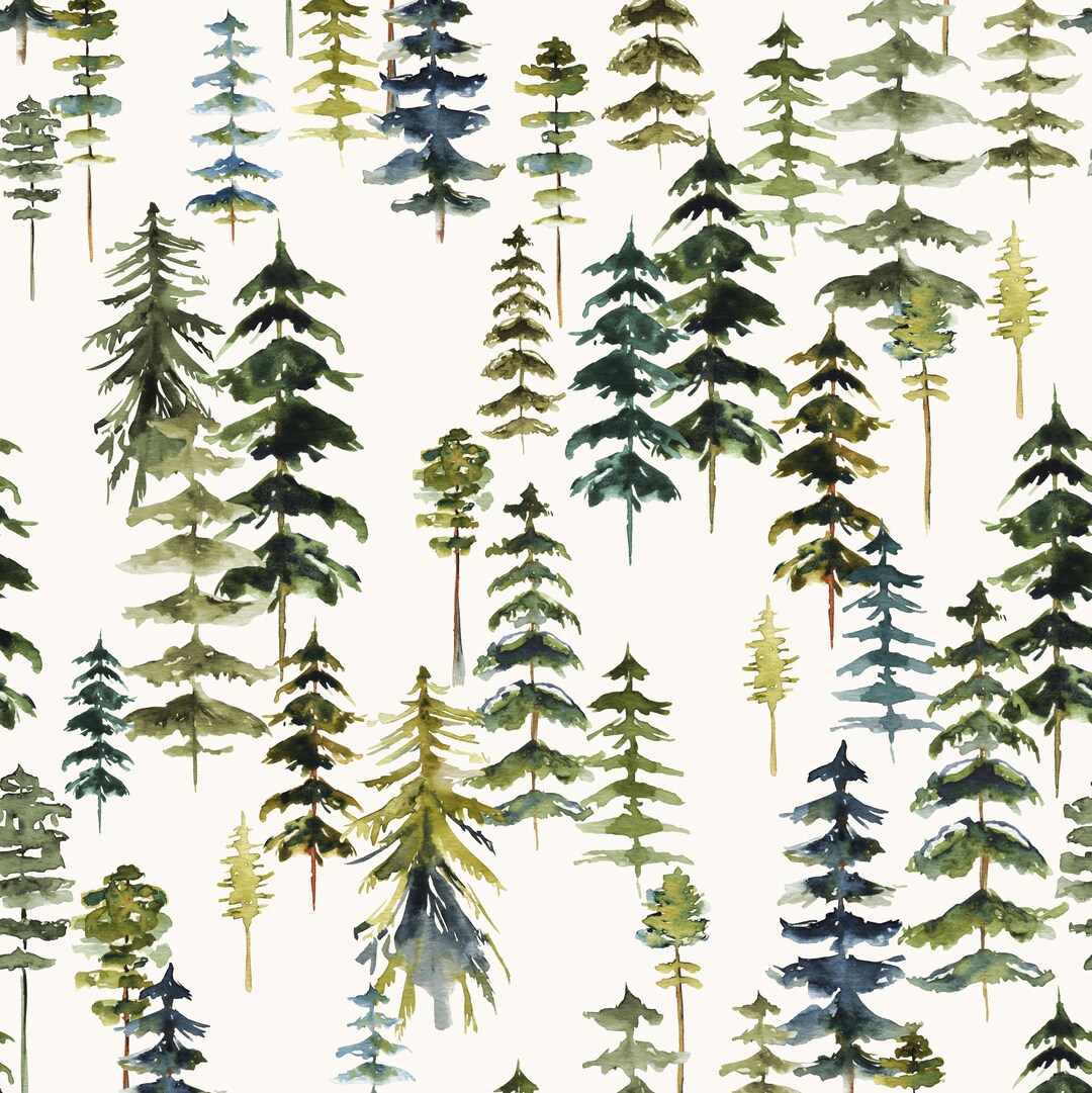Forest Trees Fabric by the Yard. Quilting Cotton, Sateen, Organic Knit ...