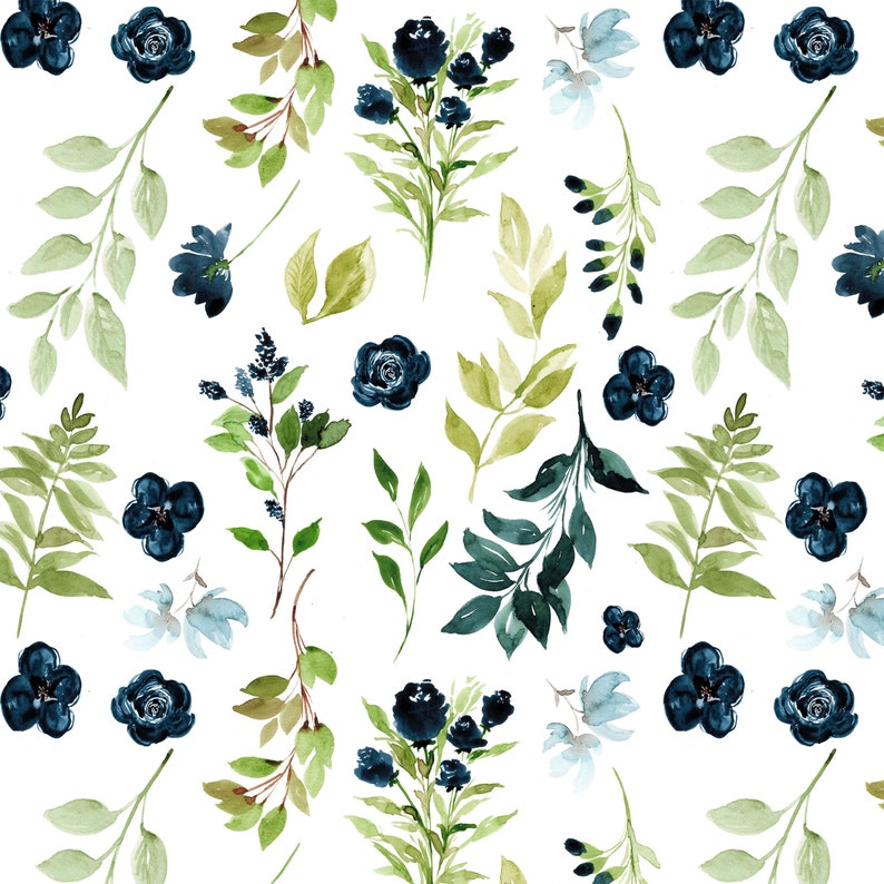 Navy Floral Fabric By The Yard Quilting Cotton Organic Knit Etsy