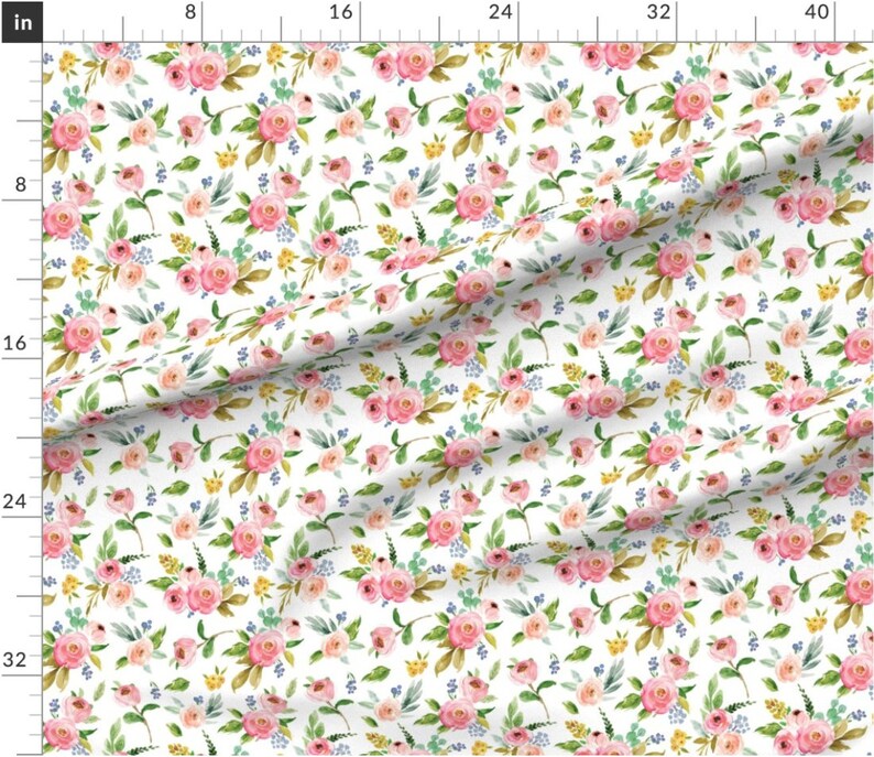 Spring Pink Floral Fabric by the Yard. Quilting Cotton, Sateen, Poplin ...