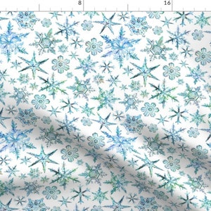 Snowflake Fabric - Watercolor Snowflakes Ice Crystals, Snow, Winter ...