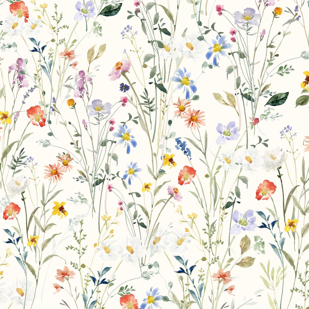 Sunny Wildflower Meadow Floral Fabric by the Yard. Quilting Cotton ...