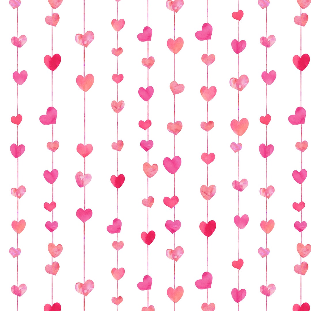 Heart Strings Fabric - Valentine's Day, Watercolor Pink Hearts - Quilt ...
