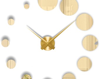 Gold Wall Clock, Mirror Clock, Gold Colored Roman Numerals on a Round ...