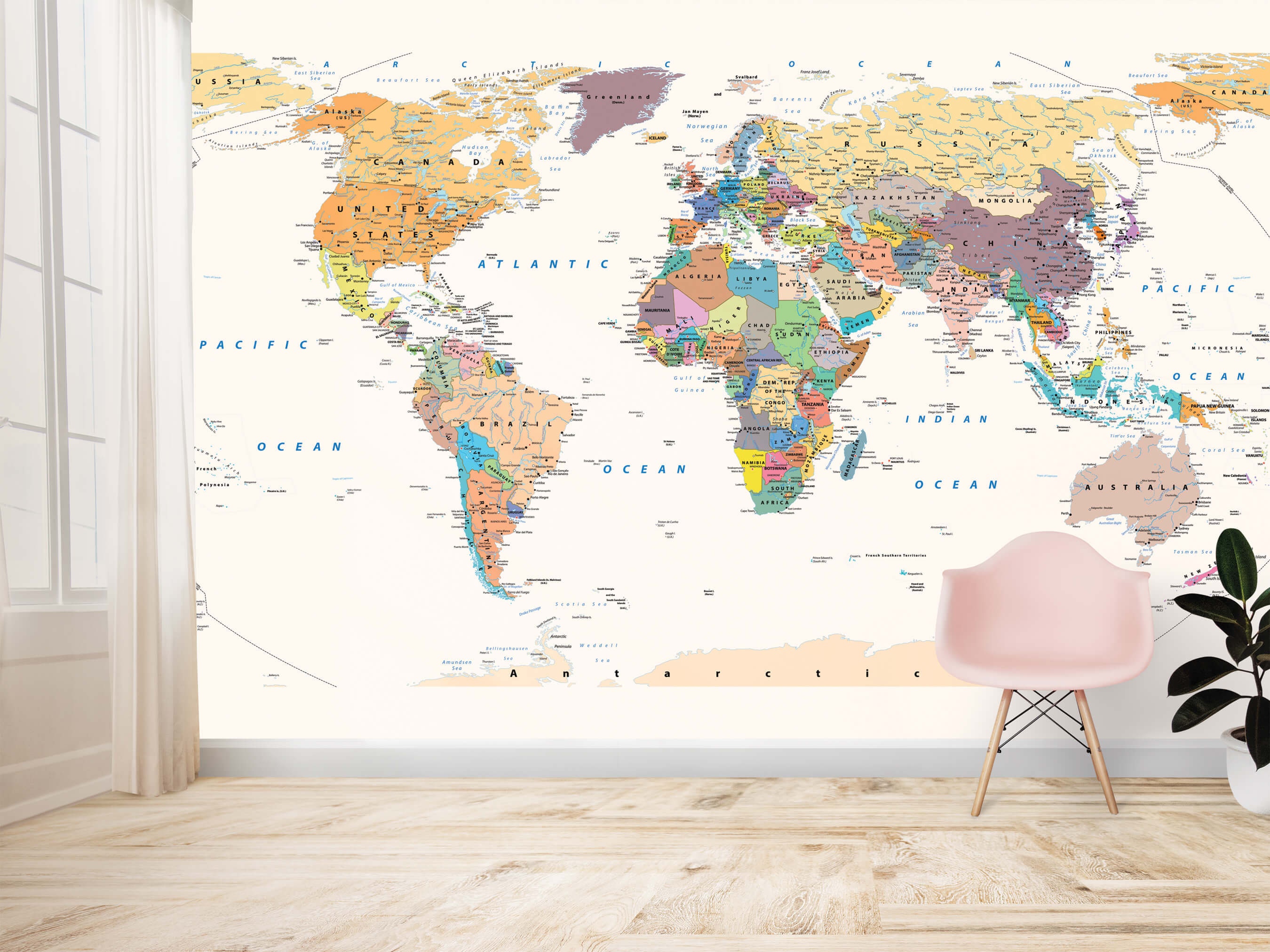 Political World Map Wall Mural - Etsy
