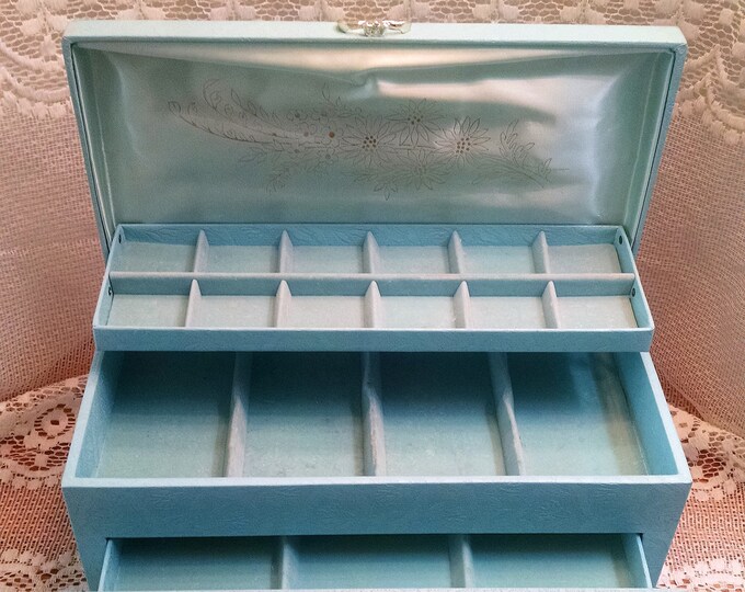 Gorgeous Lady Buxton Vintage Jewelry Box Aqua Velvet Satin Interior ...
