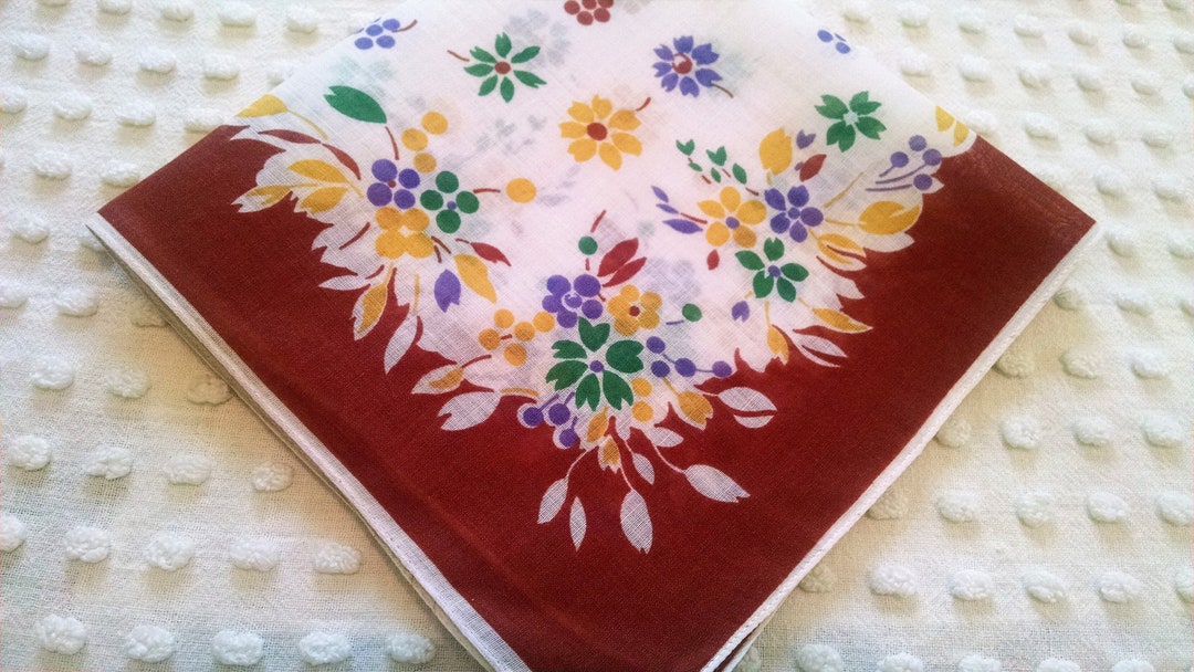 Charming Vintage Floral Hankie Handkerchief Burnt Sienna Brown - Etsy