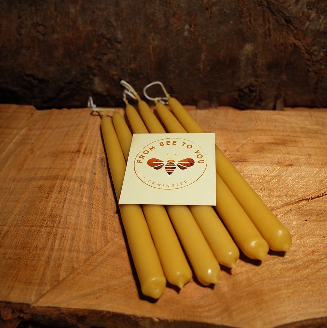 Hand Made & Dipped Bees Wax Taper Candles: Natural Honey Scent, 1cm X ...