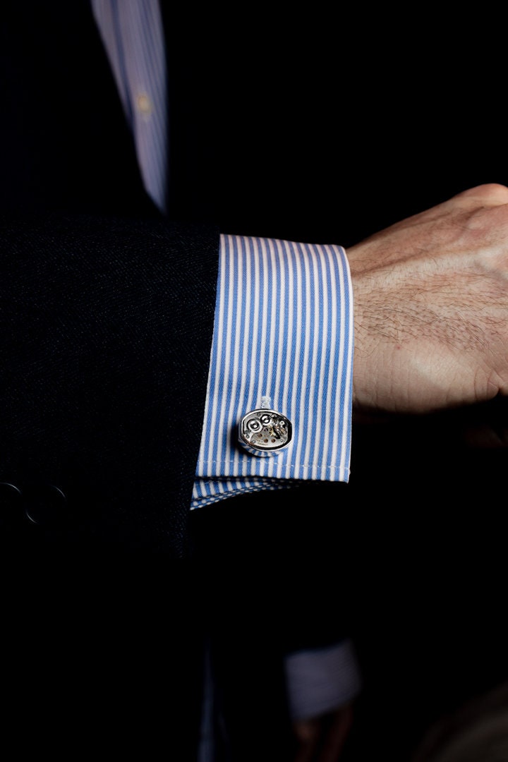 Longines cufflinks with real watch movements in silver colour | Etsy